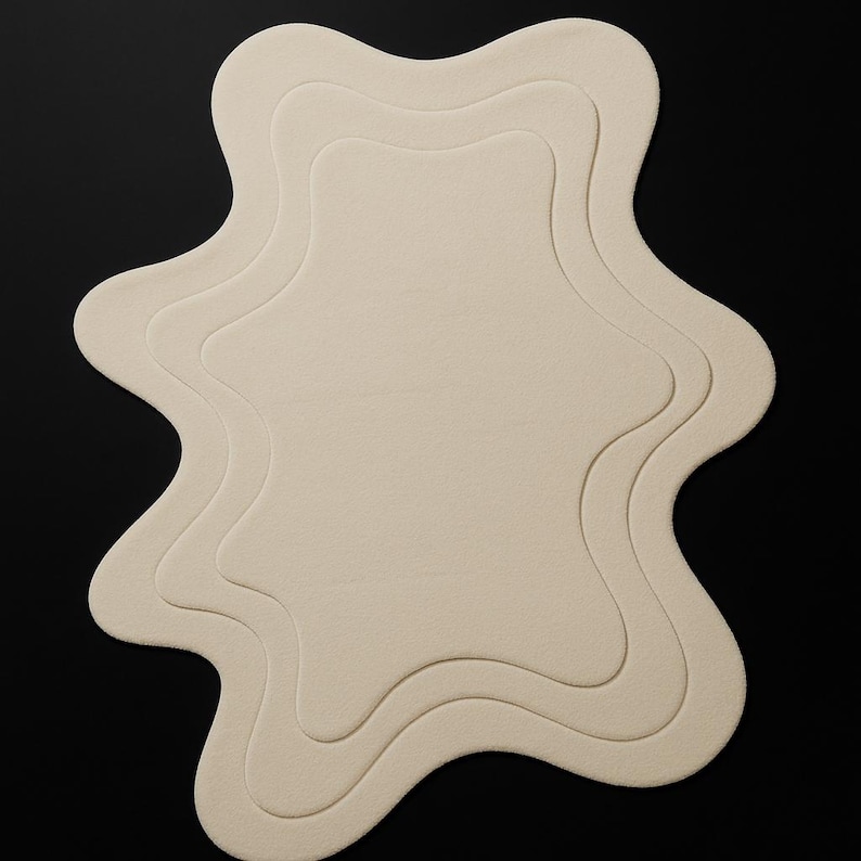 Cream Irregular Rug: Modern Wave Design, Minimalist Carpet - Etsy