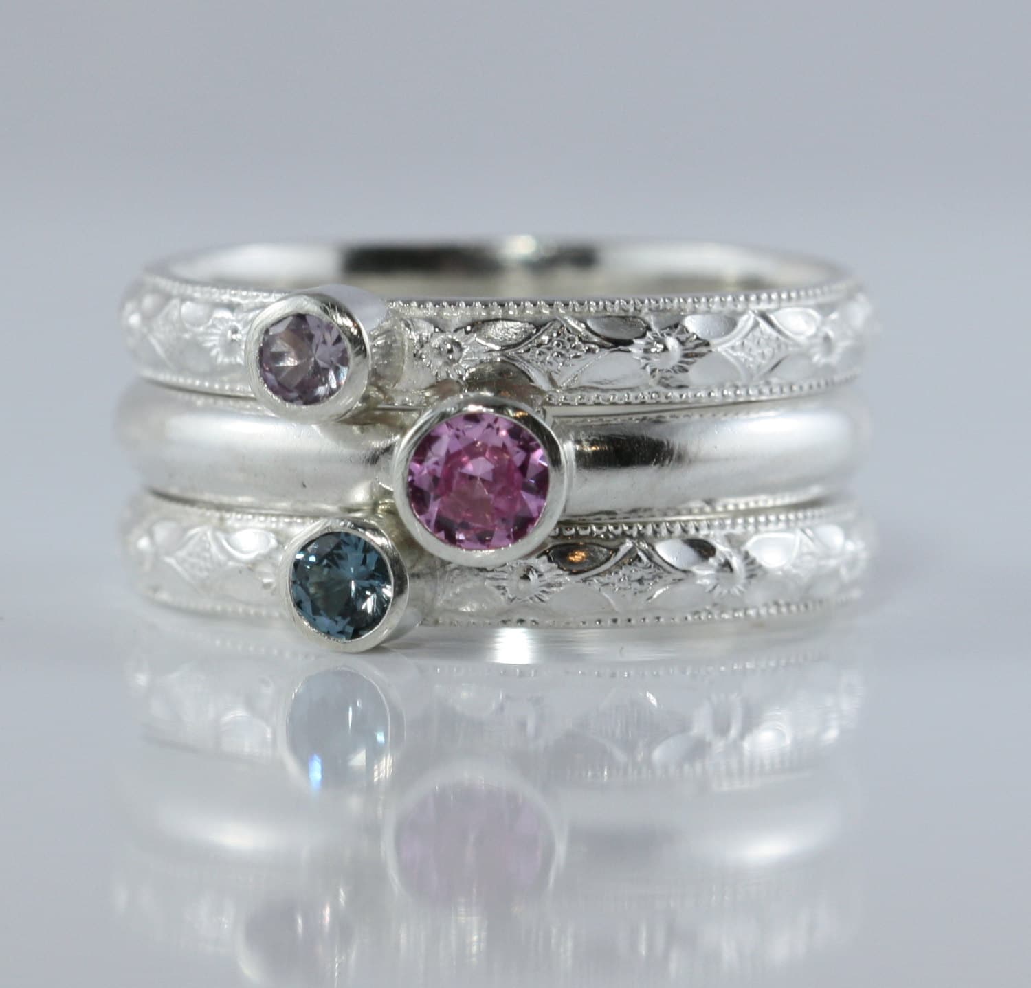 Birthstone Mothers Ring Set 3 Gemstone Rings Family | Etsy