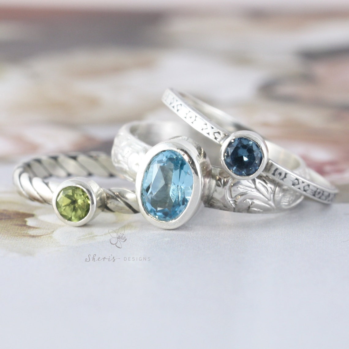 4 Stone Ring Set 4 Birthstones Square Oval Emerald Octagon - Etsy