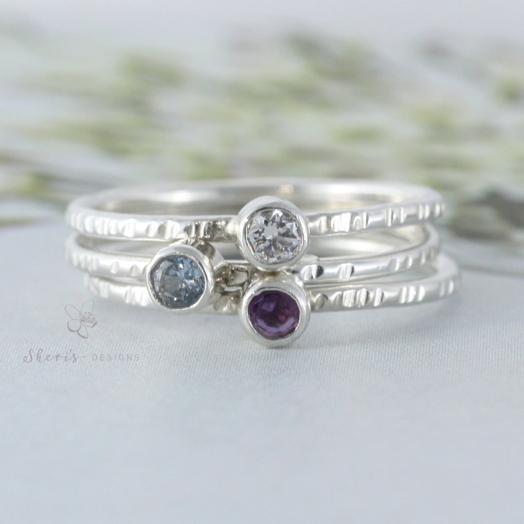 Minimalist Stacking Rings, 3mm Birthstone, Family & Mother's, Argentium ...
