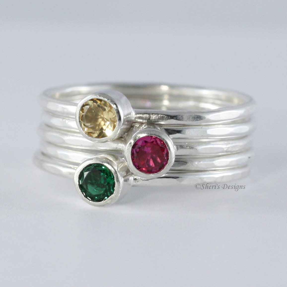 Mother's Birthstone Rings 4mm Gemstones Skinny Sterling | Etsy