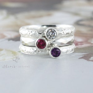 Birthstone Family Ring | 3 Stone Gemstone Sterling Silver Rings ...