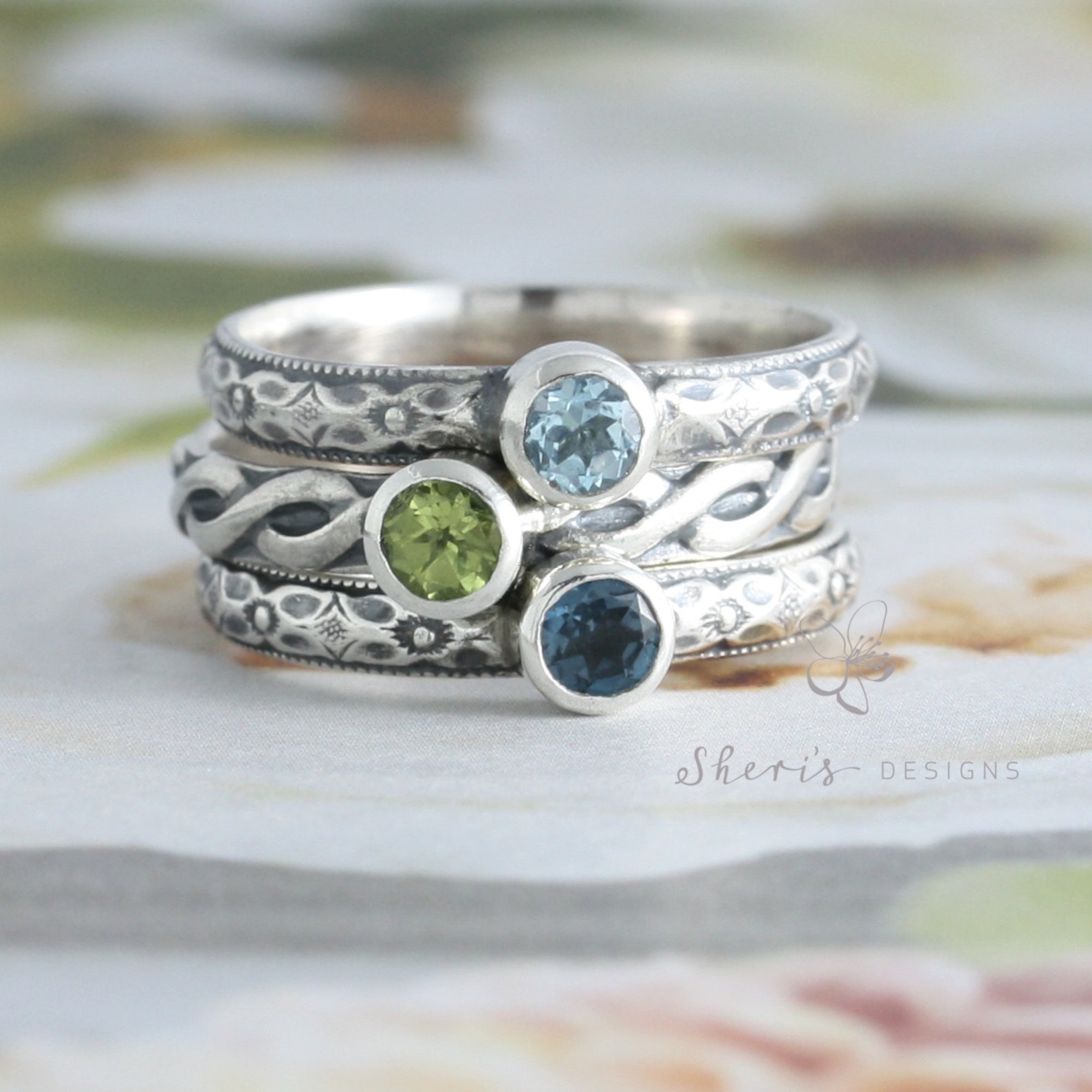 Birthstone Family Ring 3 Stone Gemstone Sterling Silver - Etsy Canada