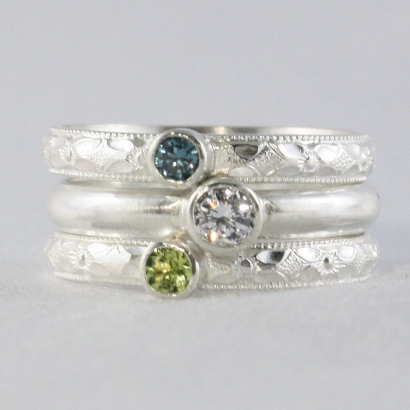 Birthstone Mothers Ring Set 3 Gemstone Rings Family | Etsy