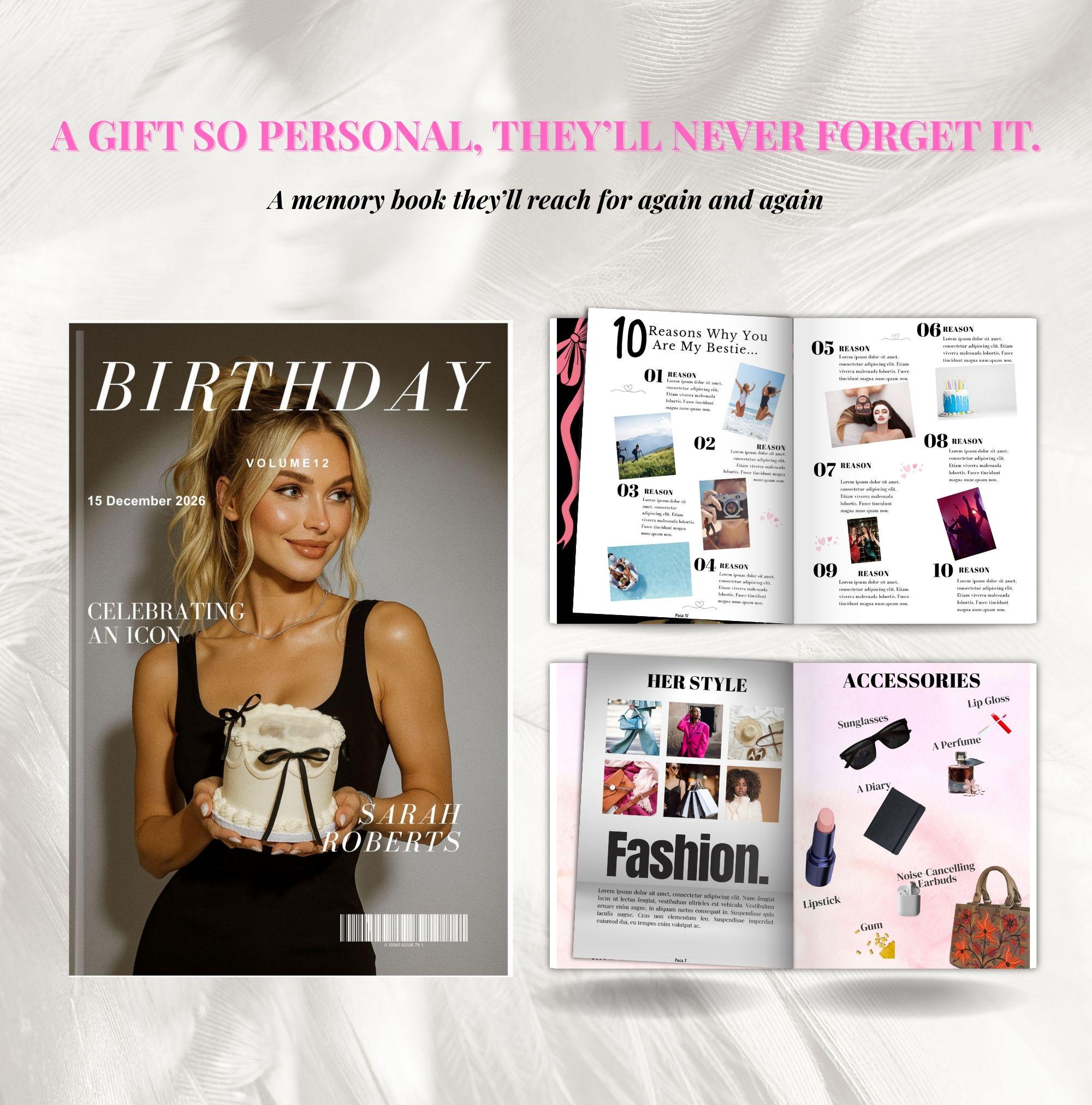 Editable Birthday Magazine Canva Template – 41 Pages Modern Glam Gift ...