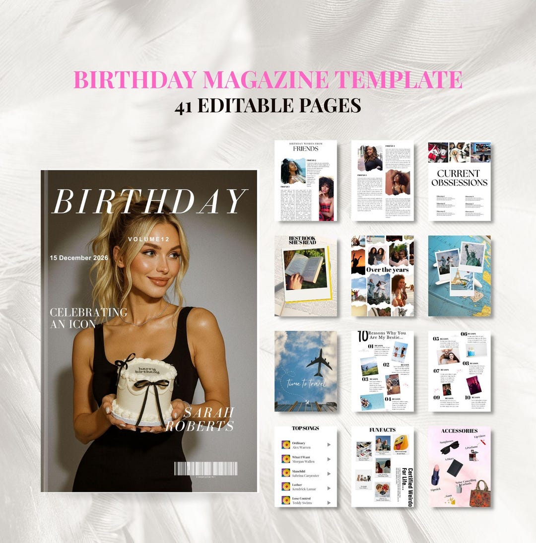 Editable Birthday Magazine Canva Template – 41 Pages Modern Glam Gift ...