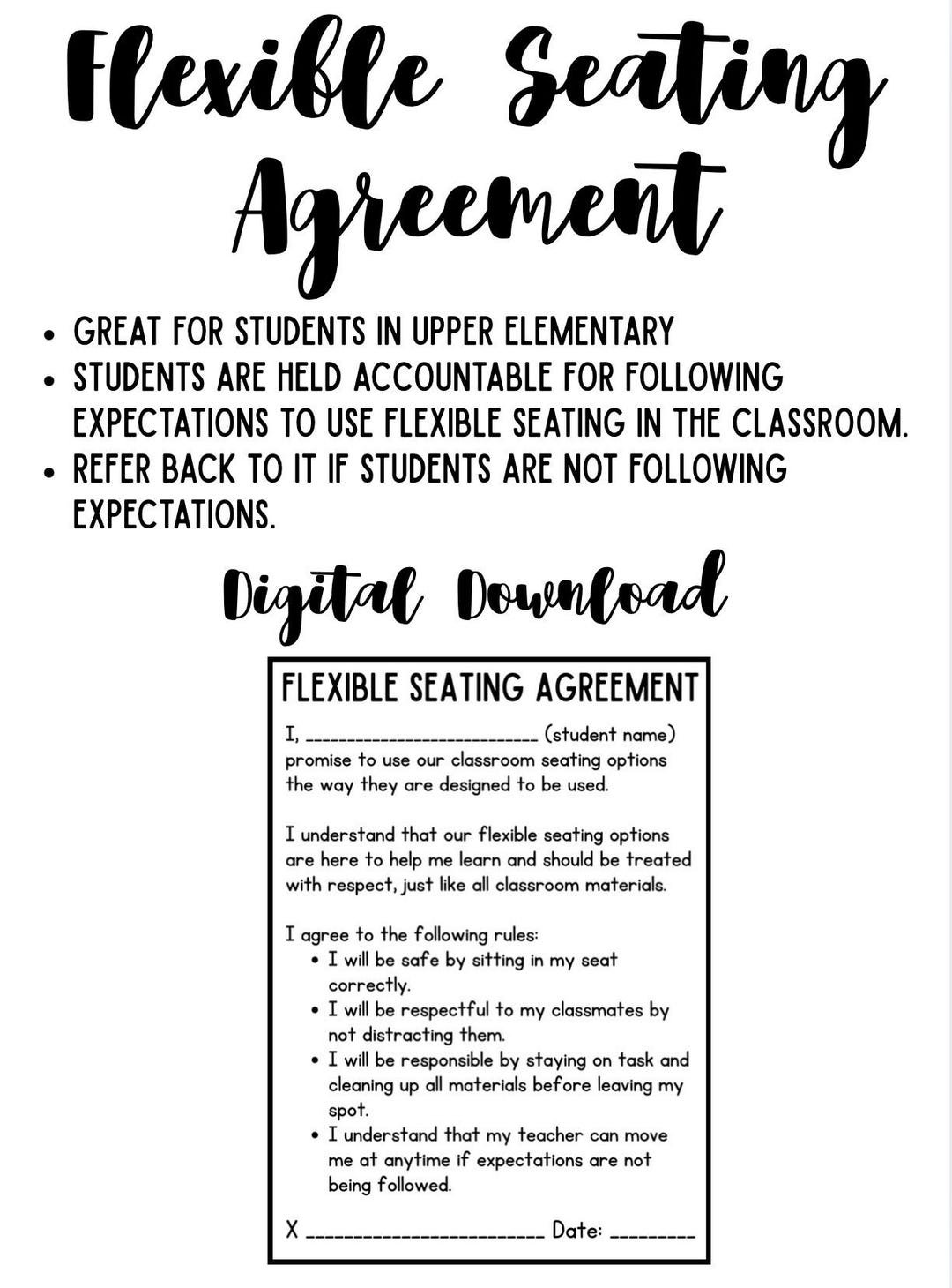 Classroom Flexible Seating Agreement - Etsy