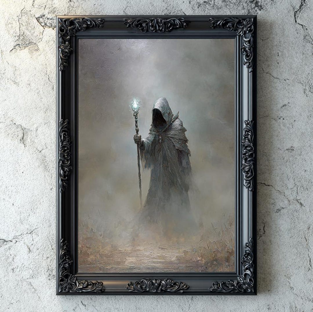 Occult Warlock Illustration, Misty Gothic Decor, Dark Academia Digital ...