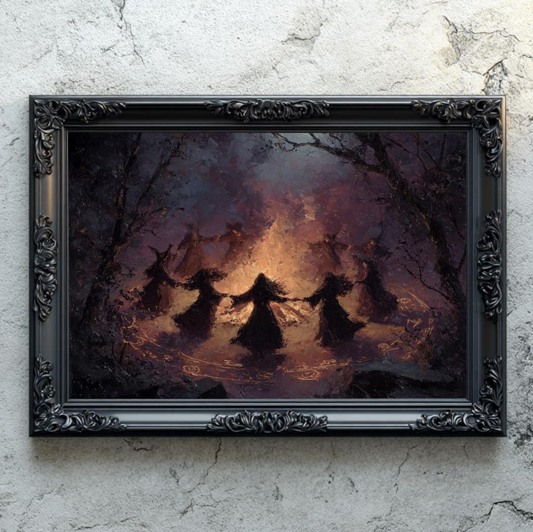 A Coven of Witches Dancing Around A Bonfire. Witch Ritual. Dark ...
