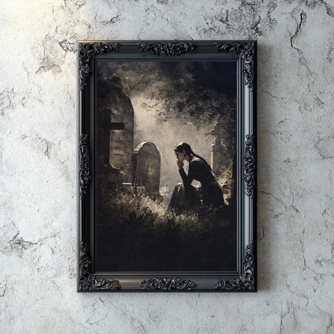 Gothic Mourning Digital Art, Cemetery Vigil, Dark Romanticism Decor ...