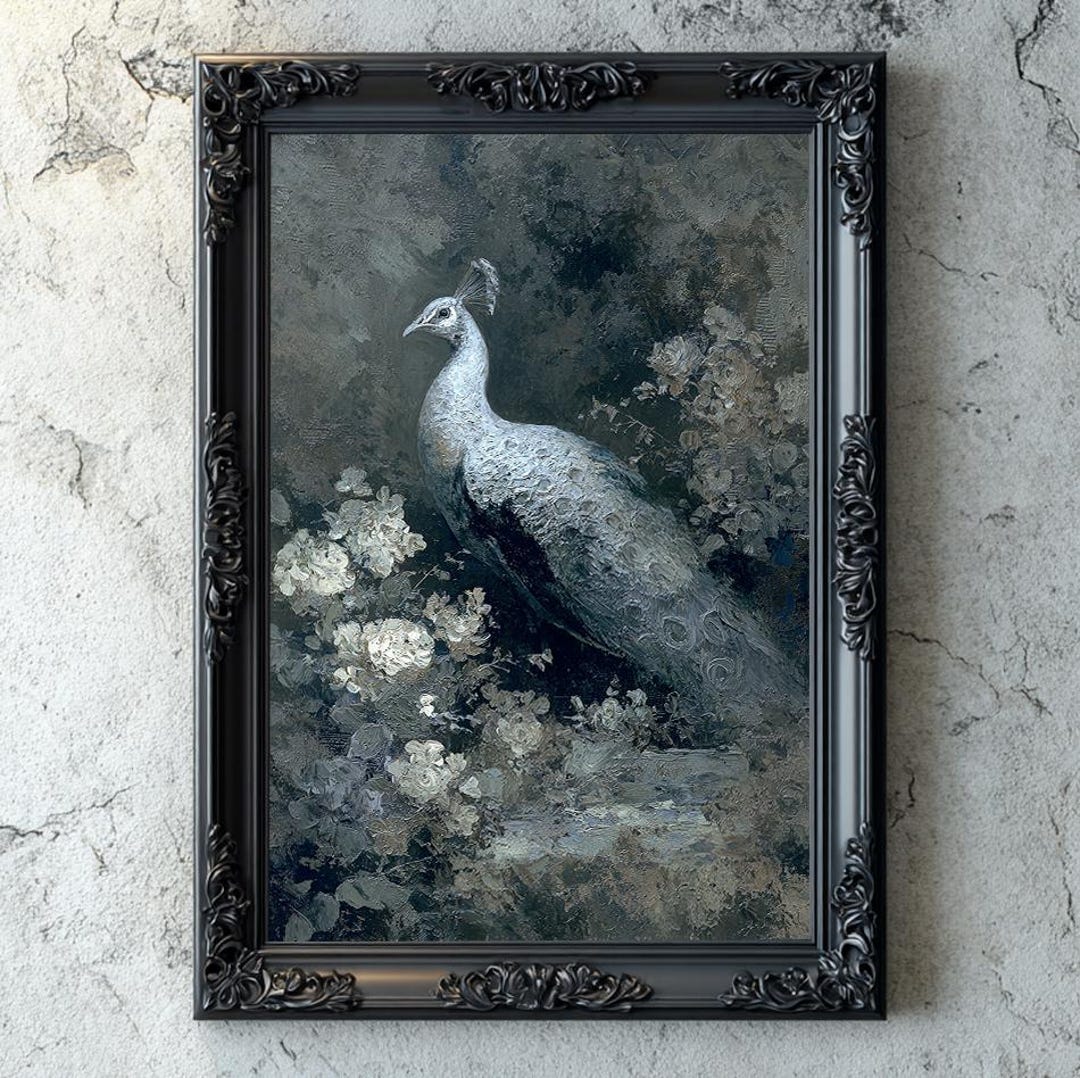 Gothic White Peacock Wall Art, Dark Romantic Wall Decor, Dark Academia ...
