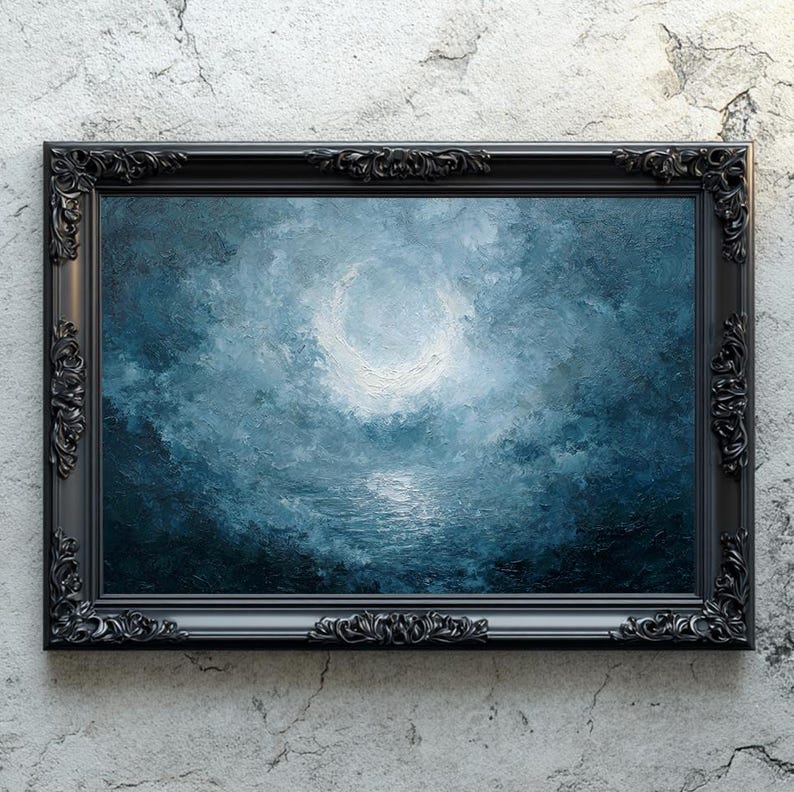 Gothic Blue Moonlight Digital Painting, Moody Gothic Impasto Art ...