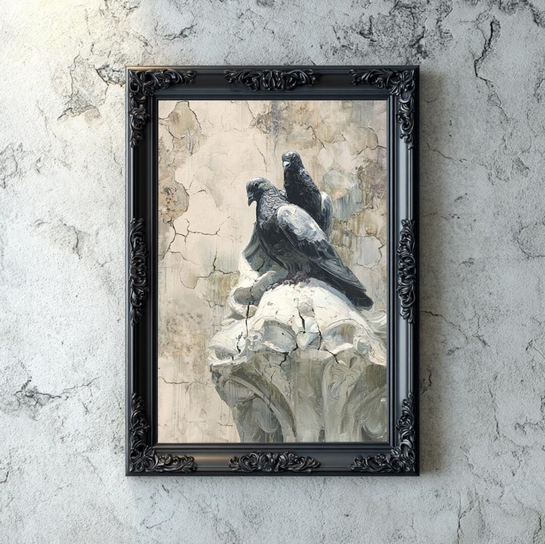Gothic Doves Artwork, Impasto Oil Paint, Dark Academia Black Doves ...