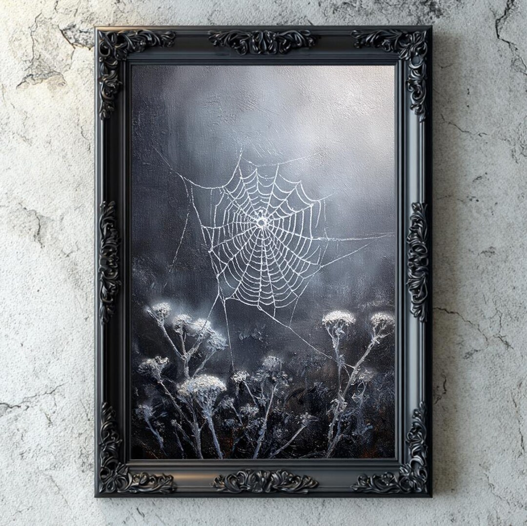Gothic Spiderweb Digital Art, Dark Academia Decor, Impasto Oil Painting ...