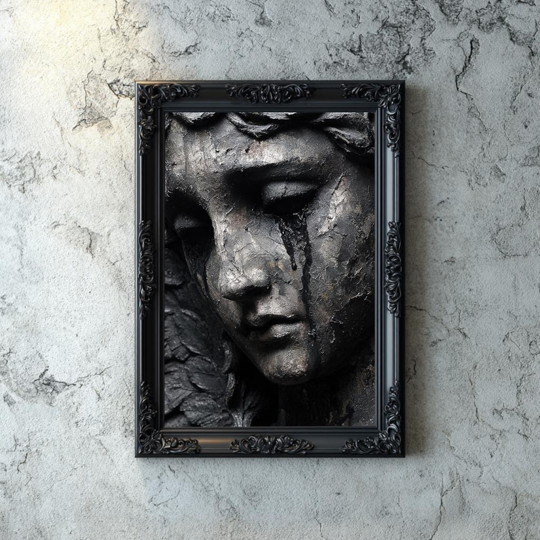 Digital Art of A Fallen Stone Angel Crying, Gothic Wall Art, Printable ...