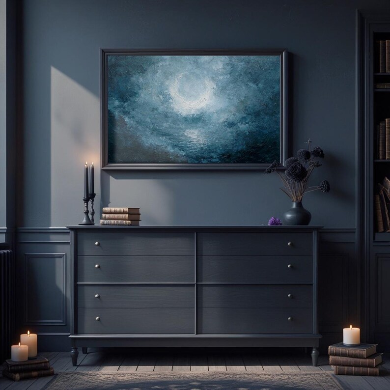Gothic Blue Moonlight Digital Painting, Moody Gothic Impasto Art ...