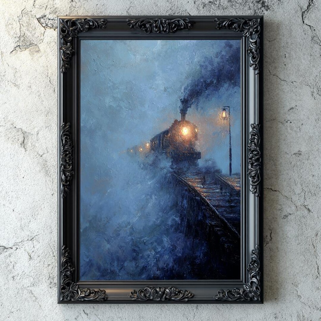 Gothic Steam Train Digital Artwork, Dark Academia, Impasto Oil Painting ...