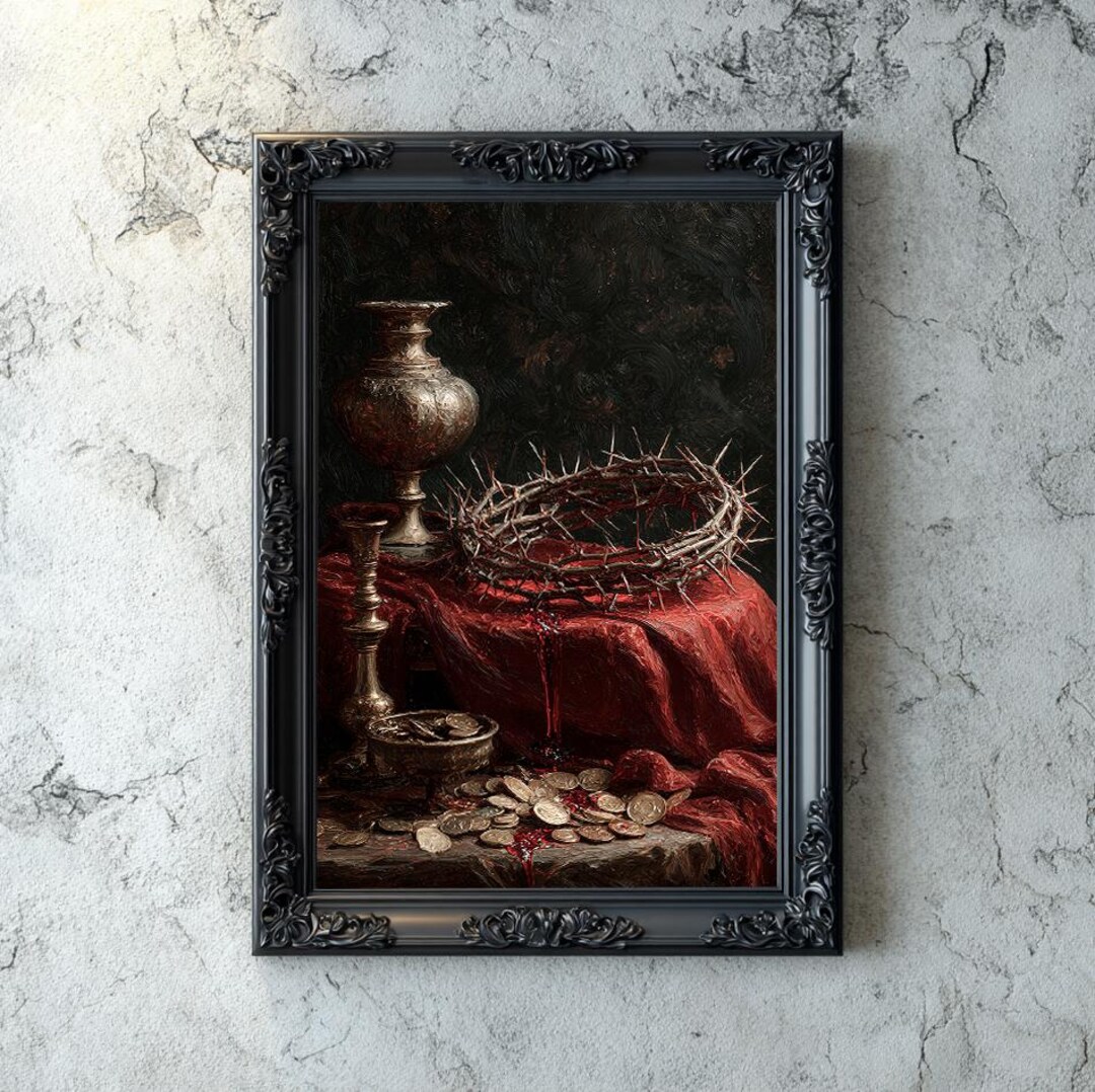 Dark Gothic Still Life With Crown of Thorns and Blood, Impasto Oil ...