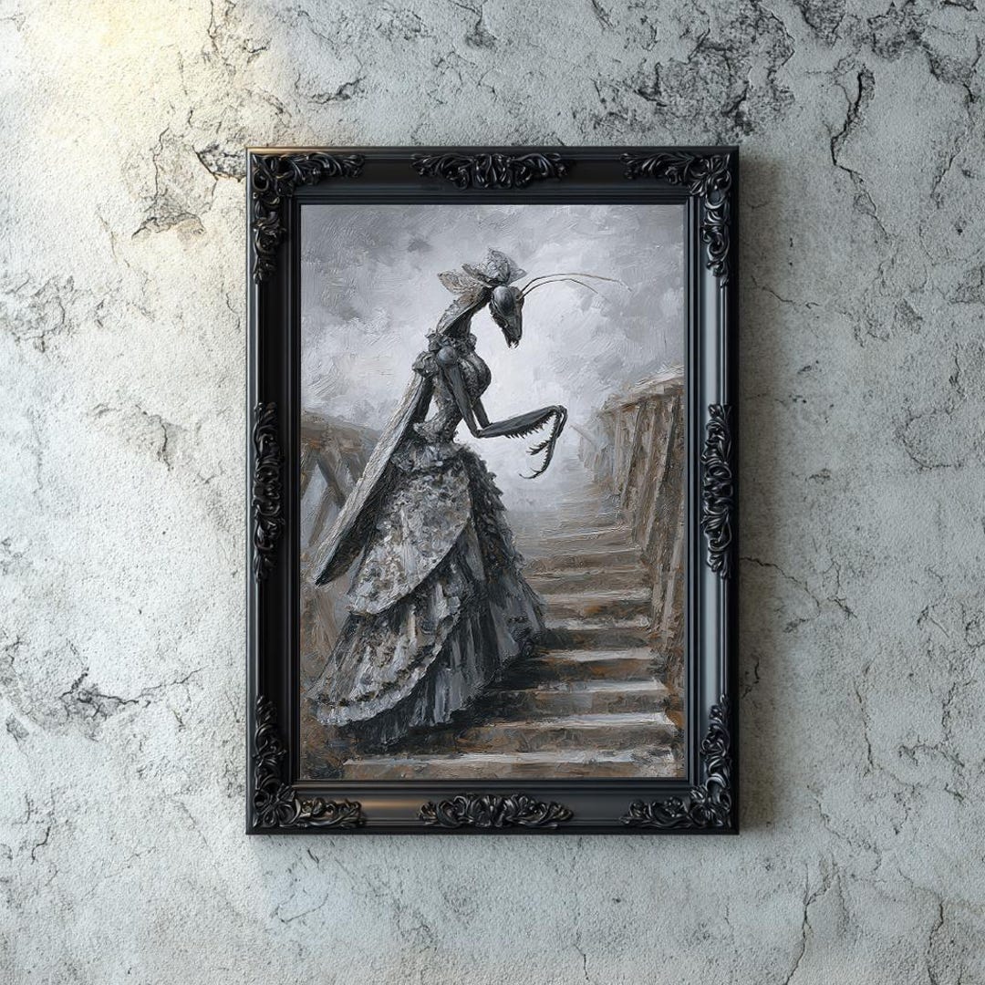 Gothic Praying Mantis in Victorian Dress, Dark Academia Macabre Wall ...