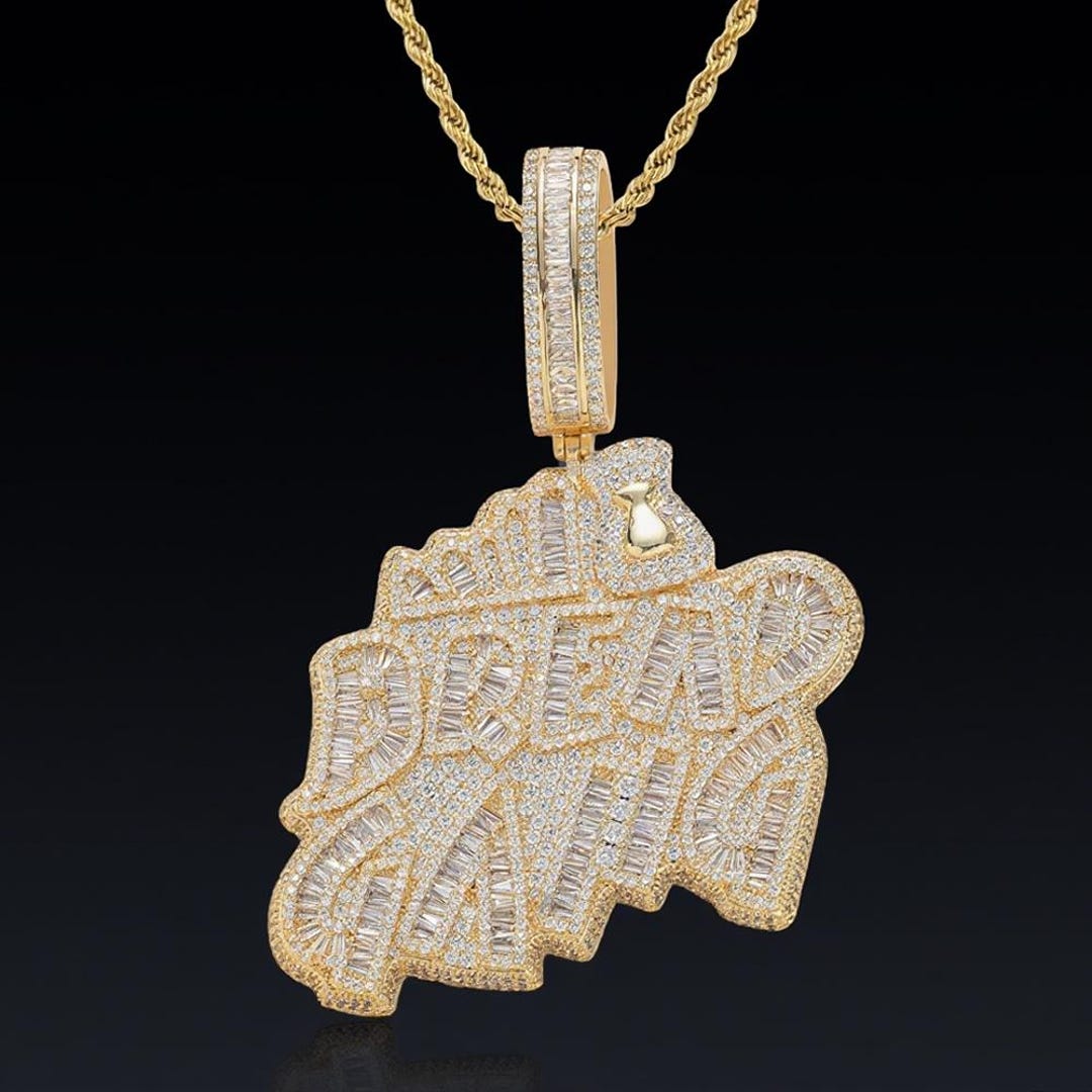 Iced Out BREAD GANG Pendant Necklace Hip Hop Gold & Silver Bling ...