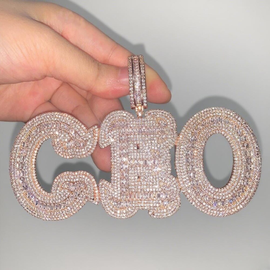 Gothic Style Iced CZ Letter Pendant Necklace, Custom Hip Hop Bling ...