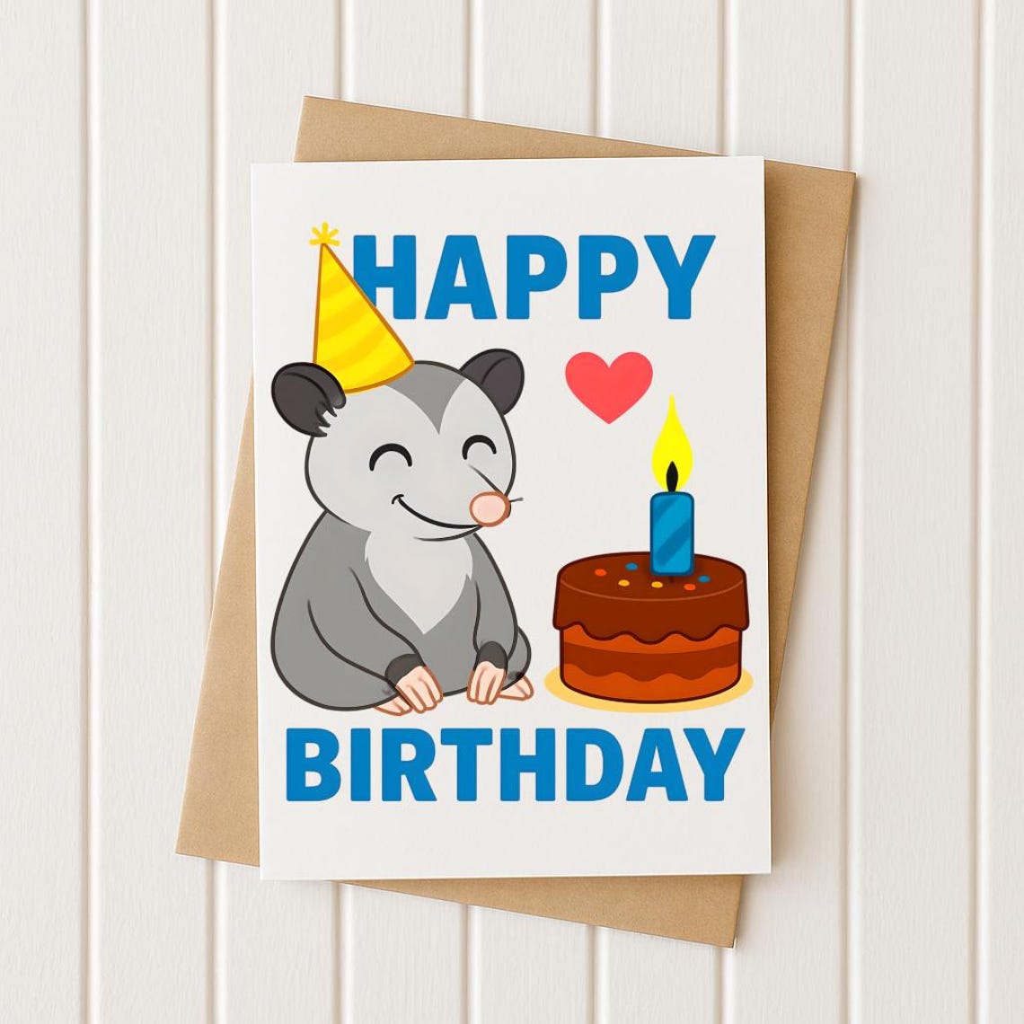 Possum Kids Birthday Card, Printable Animal Birthday Card, Cheerful ...