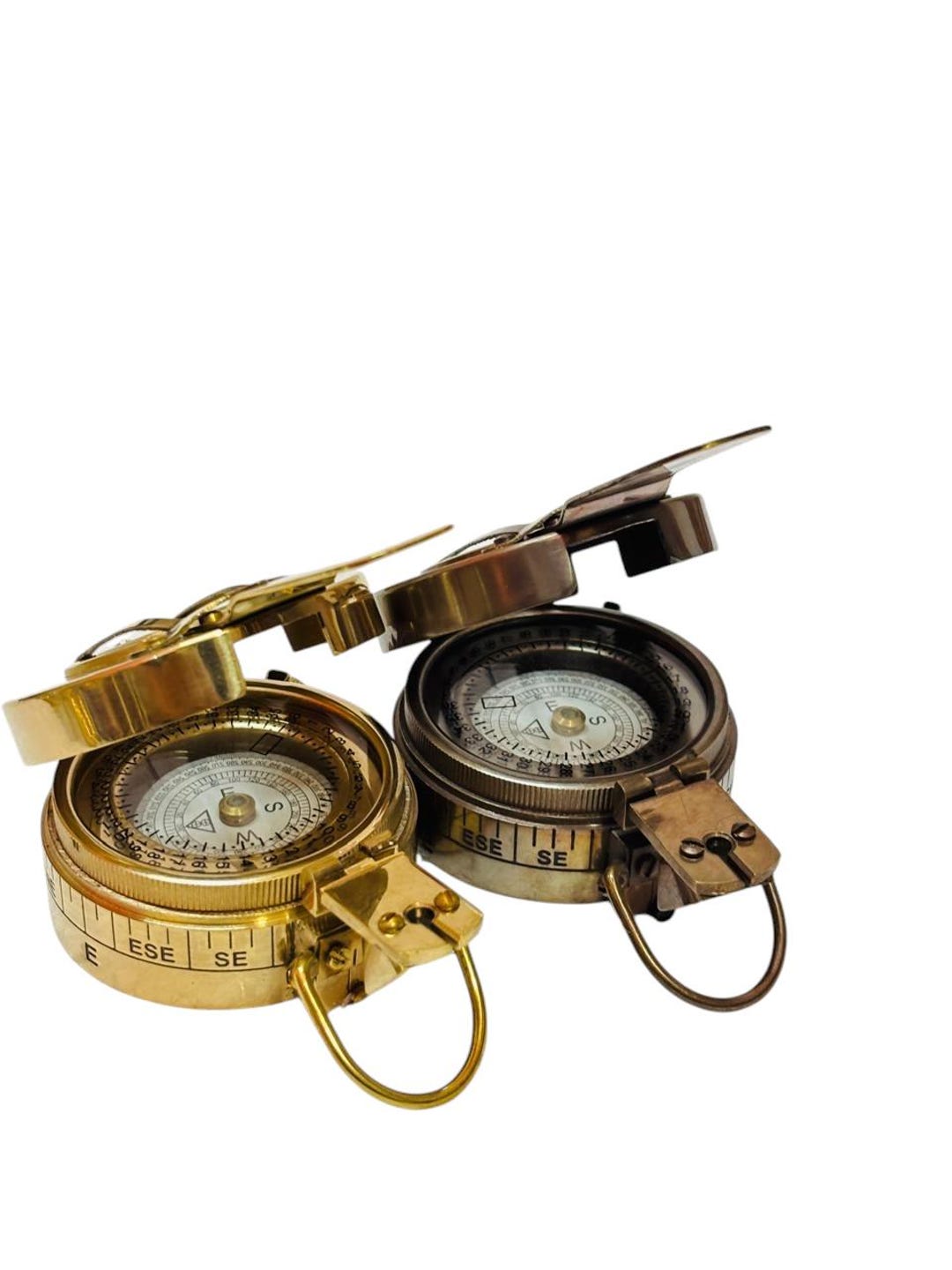 Set of 2 Vintage Style Military Lensatic Compass Set – Brass & Antique ...