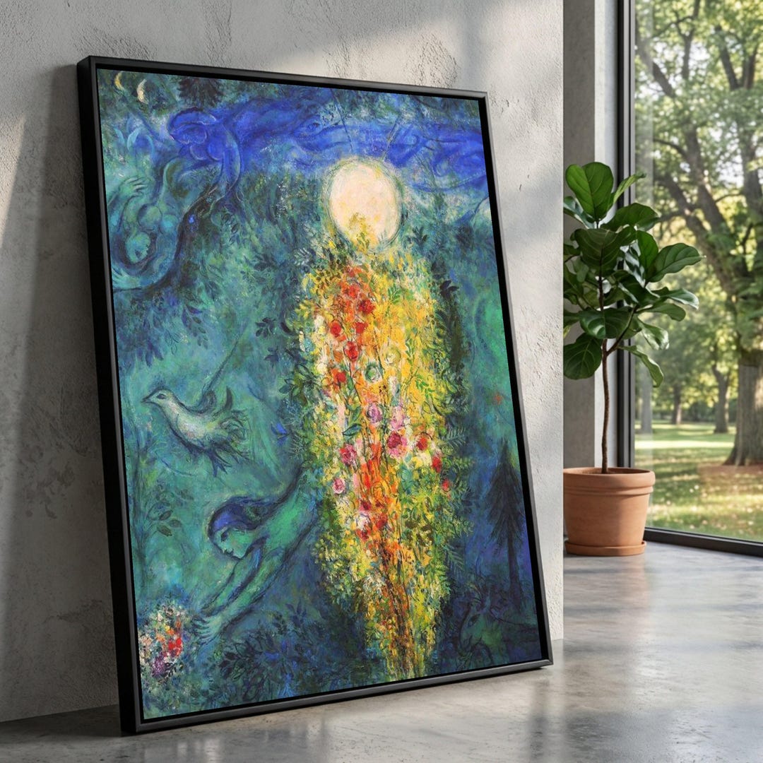 Marc Chagall Floral Moonlight Canvas, Surreal Garden Scene Wall Art ...