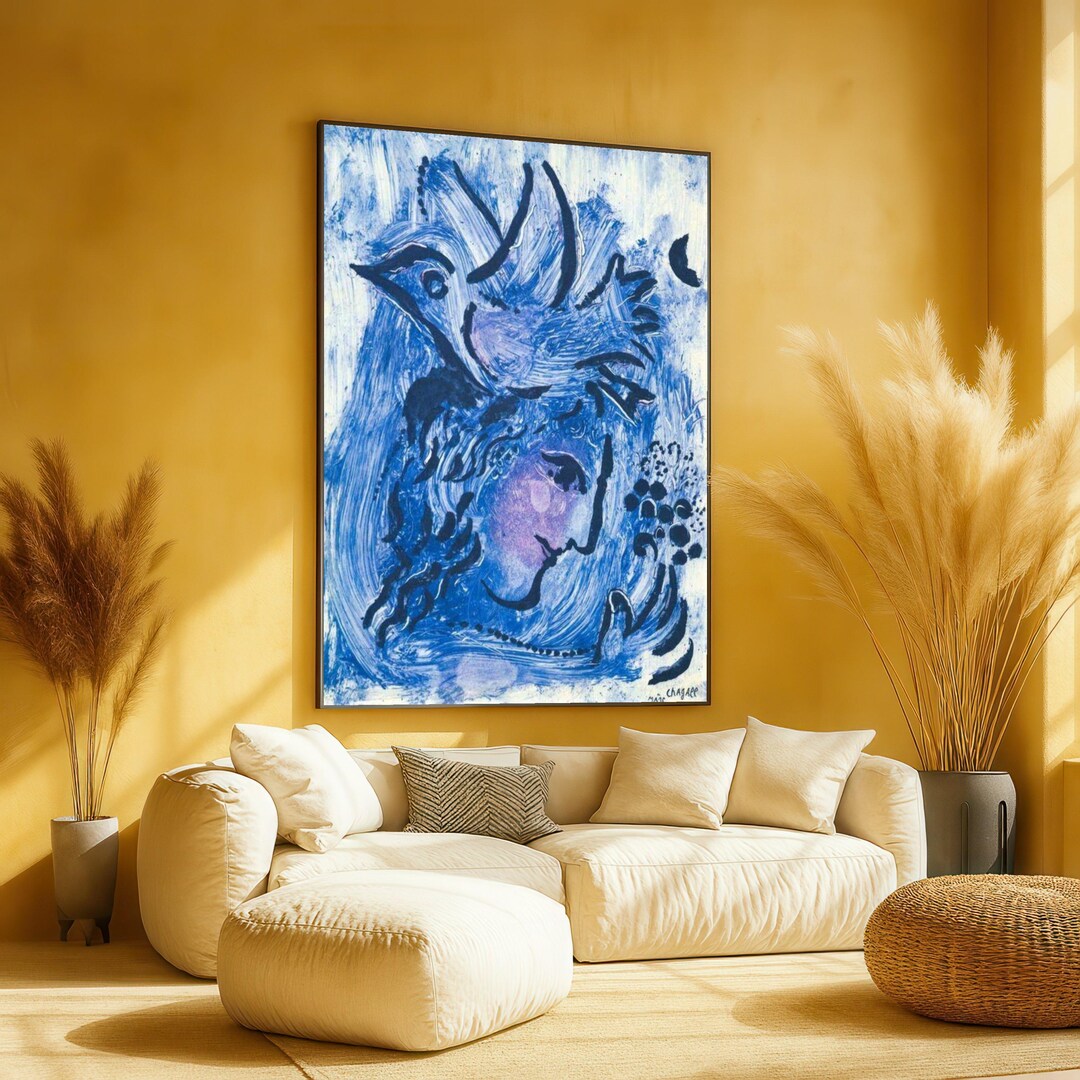 Marc Chagall Blue Bird Canvas, Abstract Face Wall Art, Modern ...