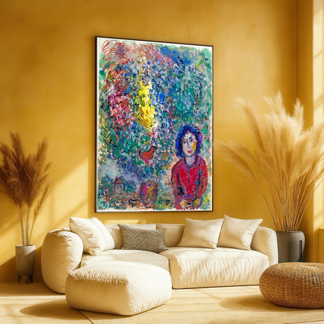 Marc Chagall Abstract Garden Scene Canvas, Vibrant Colorful Figurative ...