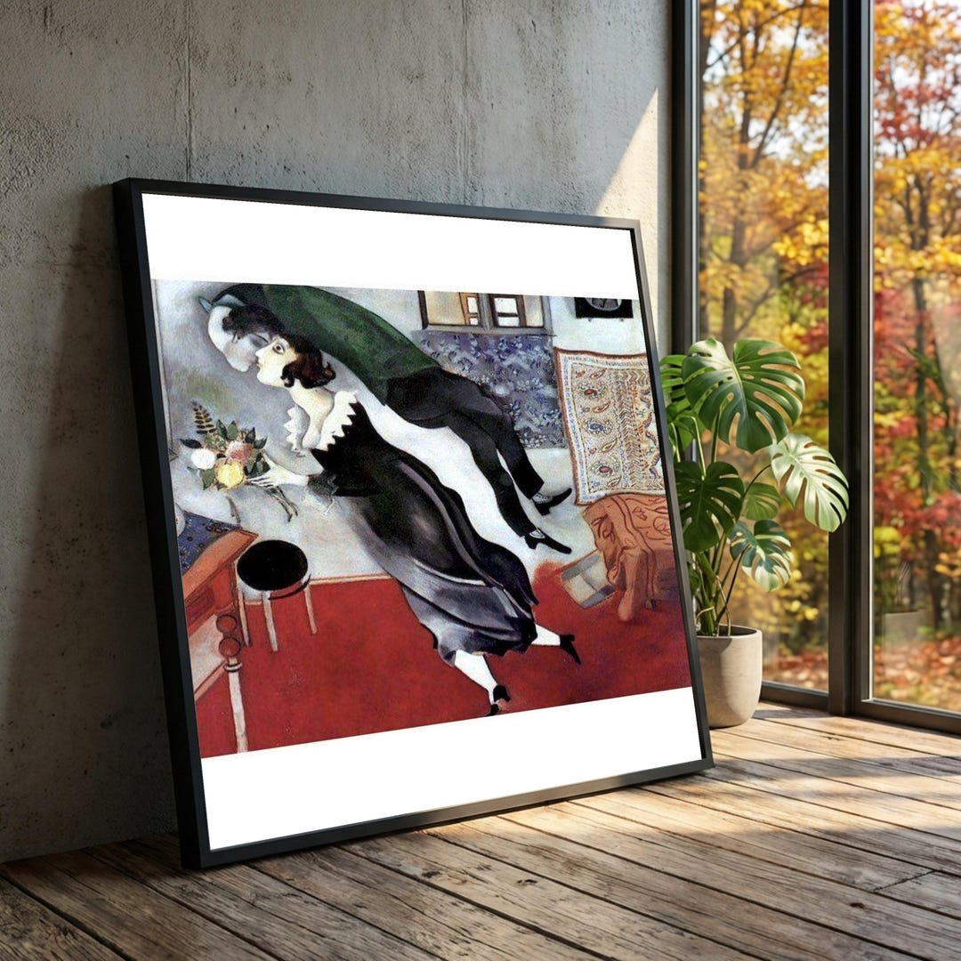 Marc Chagall Lovers in Red Room Canvas, Surreal Romantic Wall Art ...