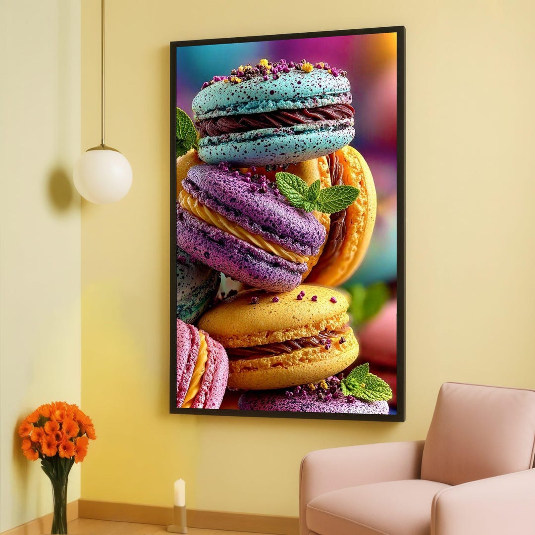 Colorful Macarons Close-up Canvas, Gourmet Dessert Wall Art, Sweet ...
