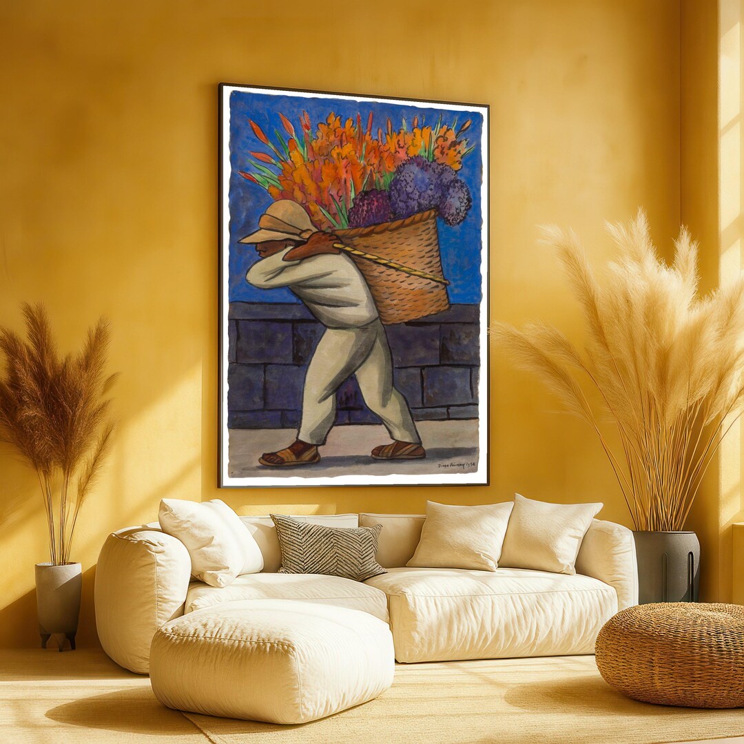 Diego Rivera Flower Carrier Canvas Wall Art, Mexican Folk Art Canvas ...