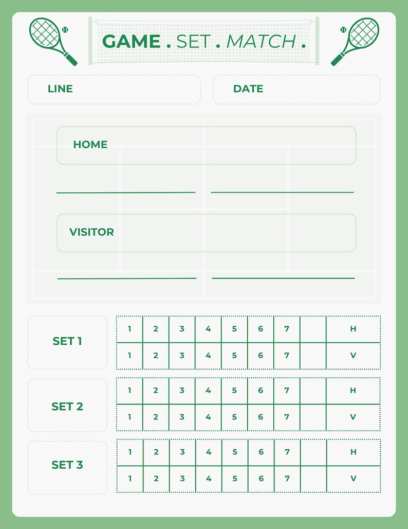 Printable Tennis Scorecard Template - Game Set Match Sheet for Kids ...