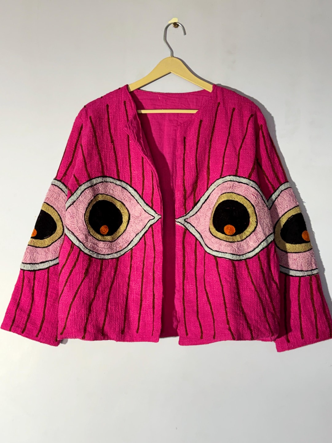 Pink TNT Evil Eye Jacket – Handcrafted Embroidered Boho Coat – Festival ...