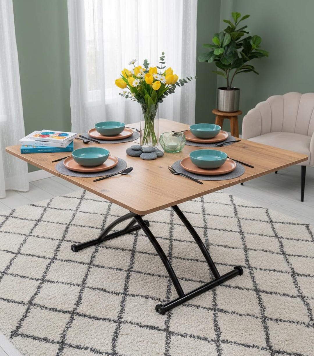 Adjustable Height Lift Top Coffee Table, Expandable Dining Table ...