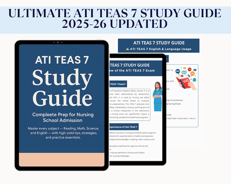 ATI TEAS 7 Study Guide 2025: Nursing Exam Prep (PDF Downloadable Guidebook) - Etsy