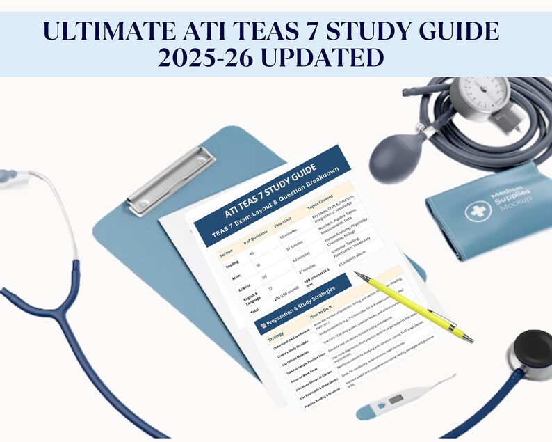 ATI TEAS 7 Study Guide 2025: Nursing Exam Prep (PDF Downloadable Guidebook) - Etsy
