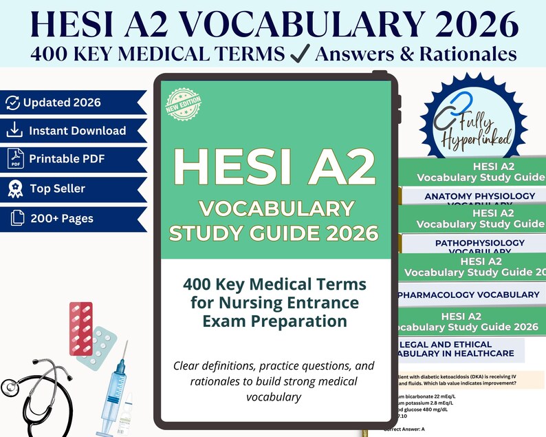 HESI A2 Vocabulary Study Guide 2026 | 400 Key Medical Terms With ...