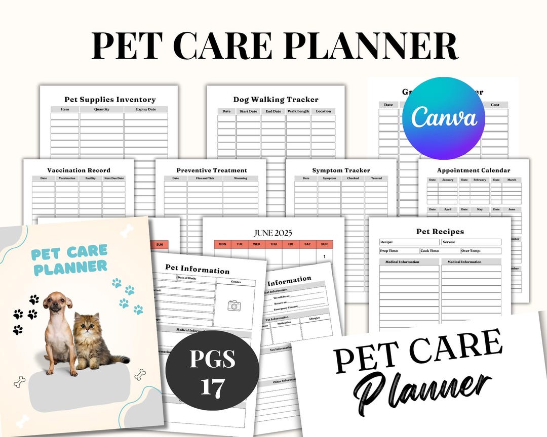 Pet Care Planner | Printable Pet Organizer for Dogs & Cats | Vet Log ...