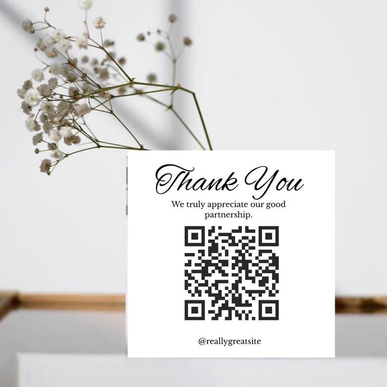Minimalist QR Code Thank You Card: Editable Canva Template (5x5 ...