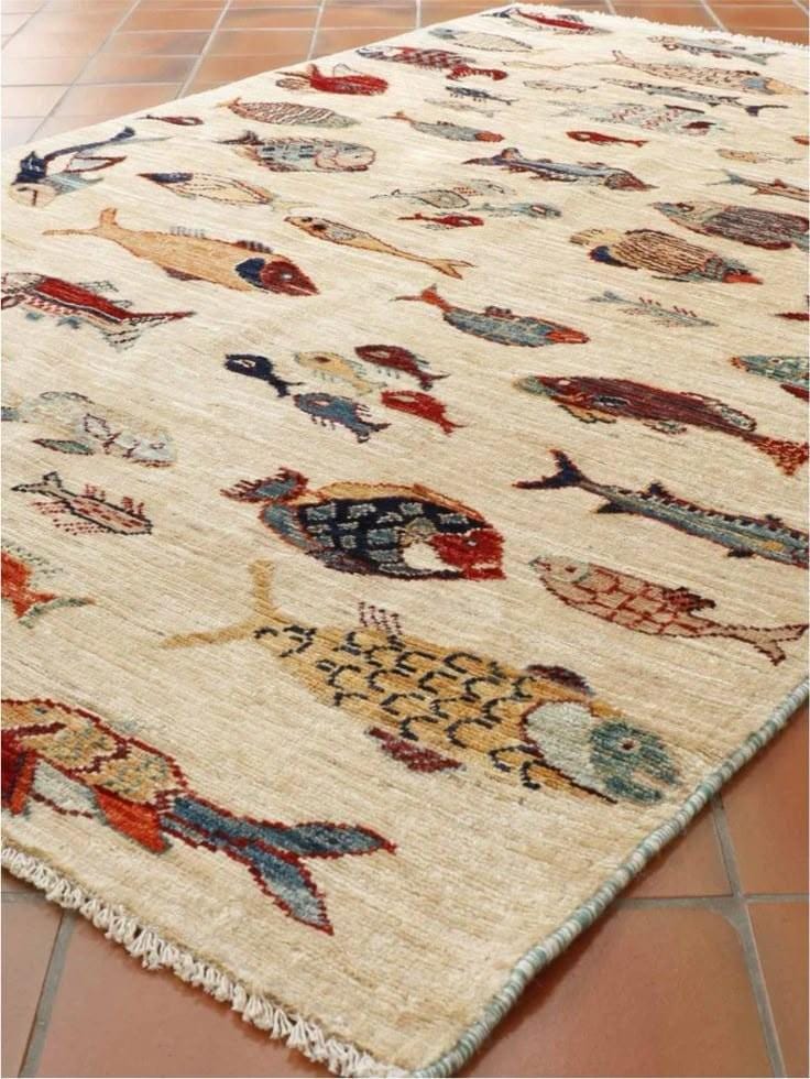 Nautical Fish Area Rug, Coastal Sea Life Carpet, Beach House Decor ...