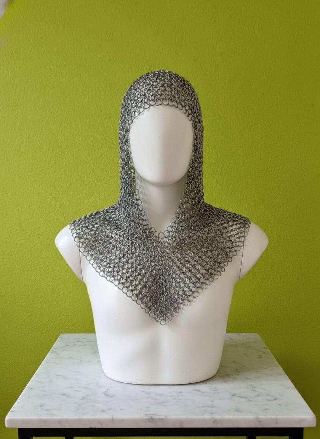 Aluminum Chainmail Coif, Large Size Butted V-neck Hood, Anodized Metal ...