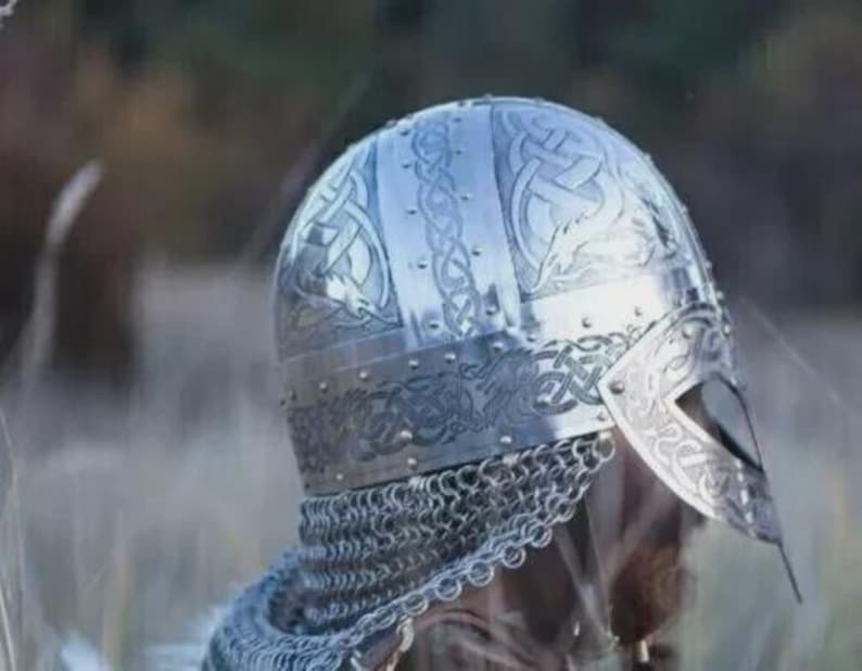 Etched Steel Viking Helmet With Chainmail, Vendel Armor - Etsy
