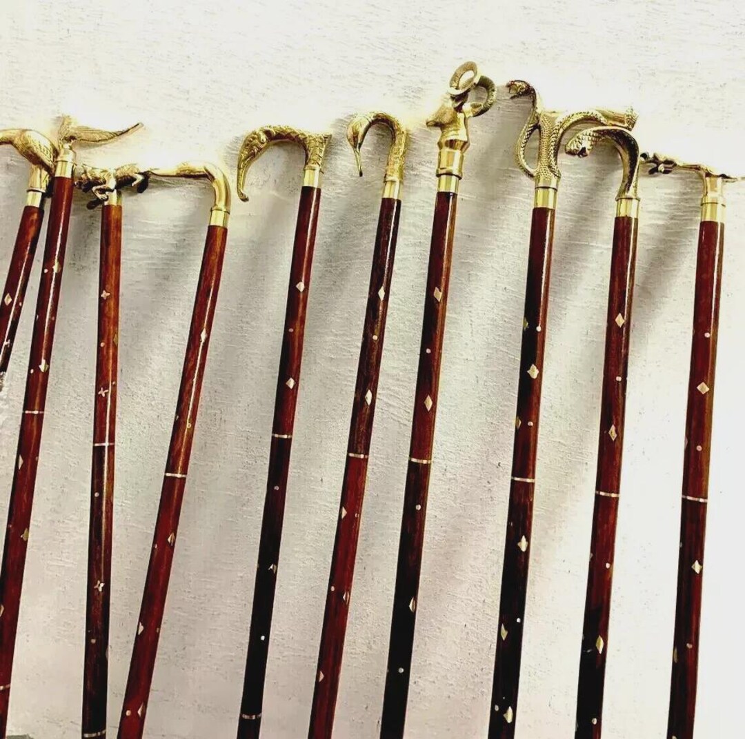 Victorian Rosewood Walking Cane Set: Brass Knob Handle, Detachable ...