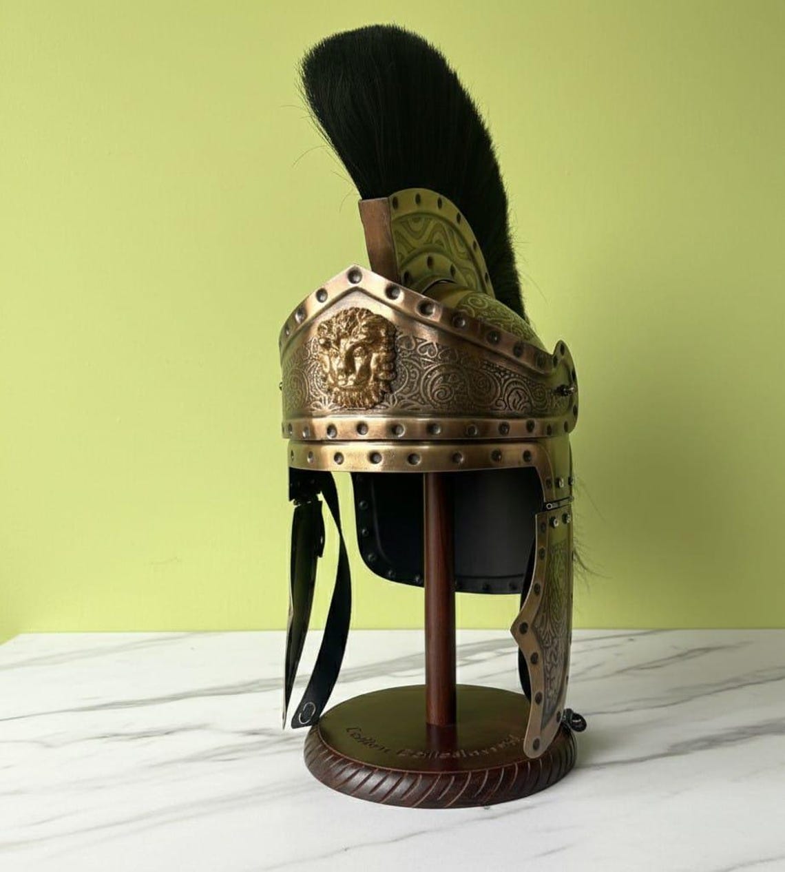 Engraved Roman Centurion Helmet With Wooden Stand, Wearable Steel ...