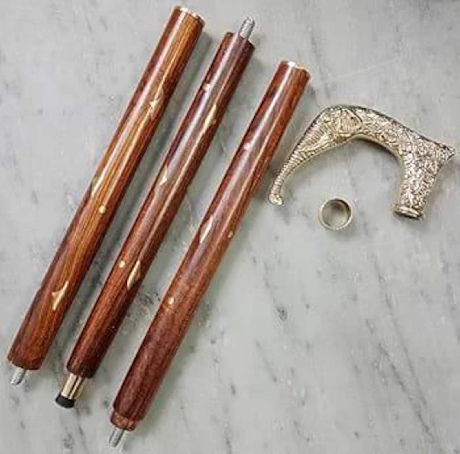 Victorian Rosewood Walking Cane Set: Brass Knob Handle, Detachable ...