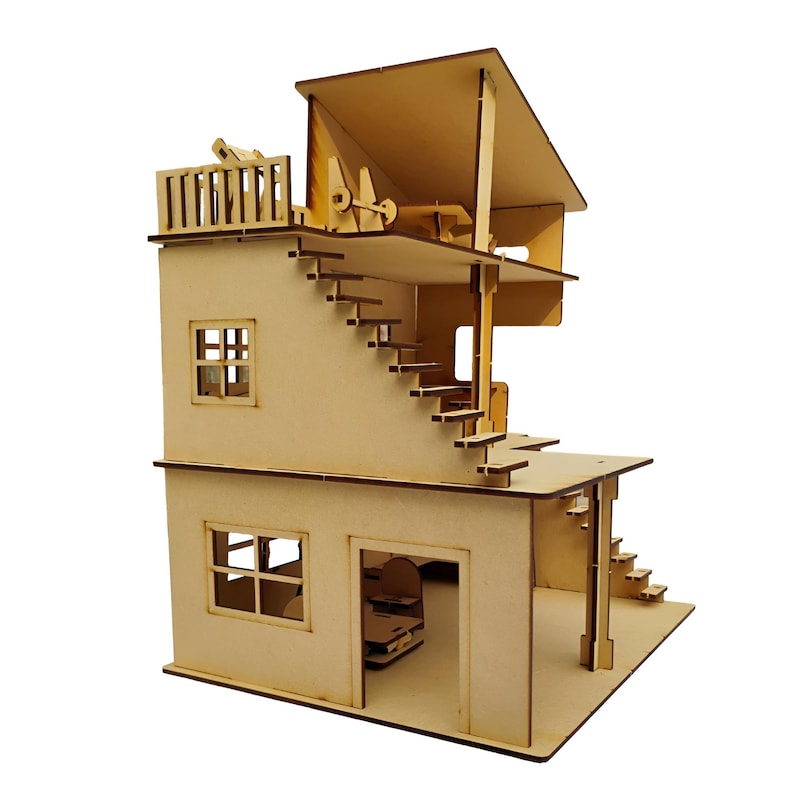 Wooden Dollhouse Plywood DIY Kit With Furniture and Stairs - Etsy