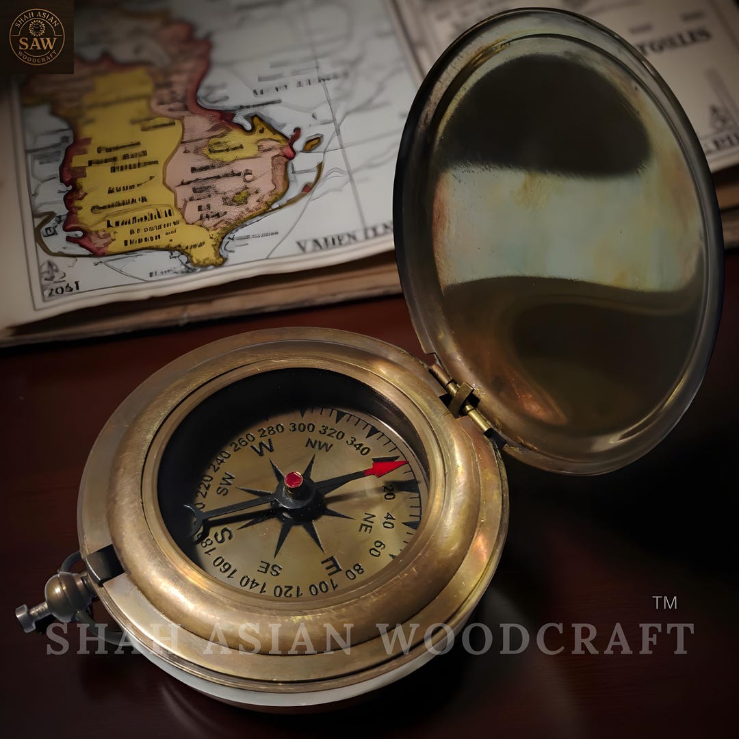 Antique Brass Compass – Vintage Nautical Maritime Decor, Collectible ...