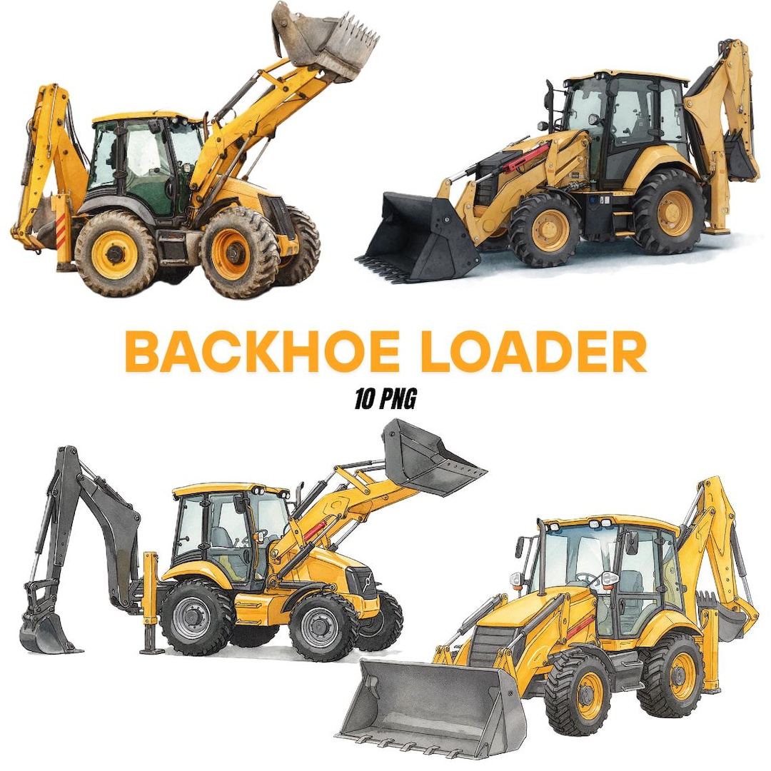 Backhoe Loader Watercolor Clipart: 10 Construction Vehicle PNG Set ...